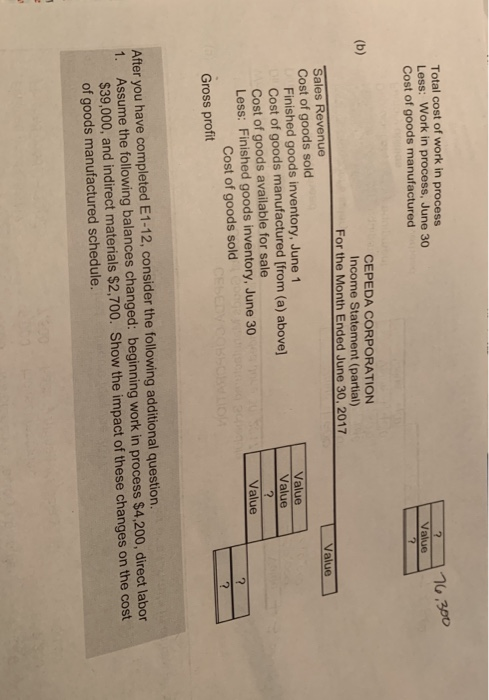 Partial Income Statement Through Gross Profit